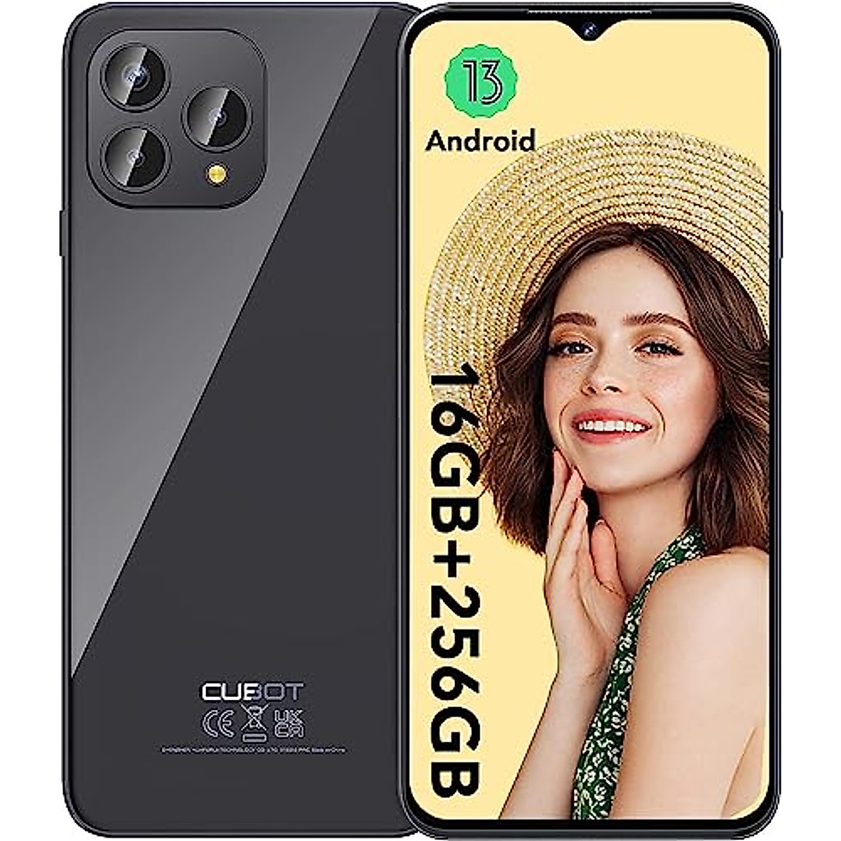 CUBOT P80 Unlocked Cell Phone,16GB RAM+256GB ROM,MT8788 Octa-core Android 13 Mobile Phone,6.58" FHD+ Display,5200mAh 2-Day Battery,48MP+24MP Camera,4G Dual Sim Smartphone with Headphone,NFC (Black)