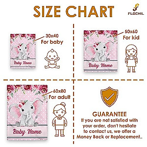 FLOCHIL Personalized Baby Blankets, Custom Baby Blanket - Baby Blanket with Name for Girls, Best Gift for Baby, Newborn Elephants Plush Fleece (30x40)