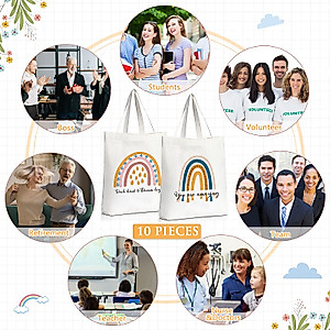 Woanger 10 Pcs Employee Appreciation Gifts Inspirational Canvas Tote Bags Rainbow Bags for Staff Thank You Gifts(Rustic Style)