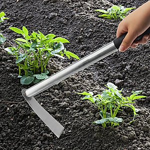 ZEONHEI 5 PCS Hoe Garden Tool Set, Hoe and Cultivator Hand Tiller, Heavy Duty Digging Hoe, 2 Fork and 3 Fork Hand Tiller for Gardening Weeding Digging Loosening Soil, Carbon Steel