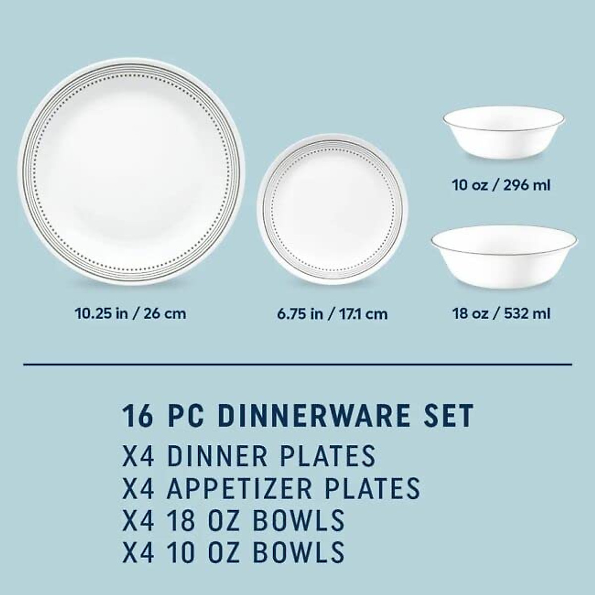 Corelle® Mystic Gray 16-piece Mugless Dinnerware Set, Service for 4