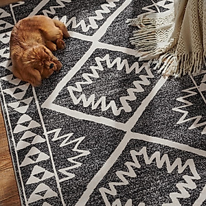 JINCHAN Boho Kitchen Runner Rug 3x12 Moroccan Trellis Hallway Runner Rug Washable Tribal Runner Non Slip Soft Geometric Thin Farmhouse Rug for Bedroom Bathroom Laundry Room Living Room Heathered Black