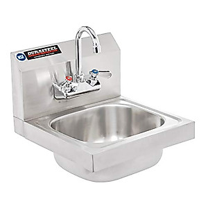 DuraSteel Stainless Steel Sink - NSF Commercial Wall Mount Kitchen Sink - Small Hand Sink with 12" x 10" x 5.5"D Wash Basin - With Sink Strainer and Faucet - For Laundry, Restaurants, Bars, and More