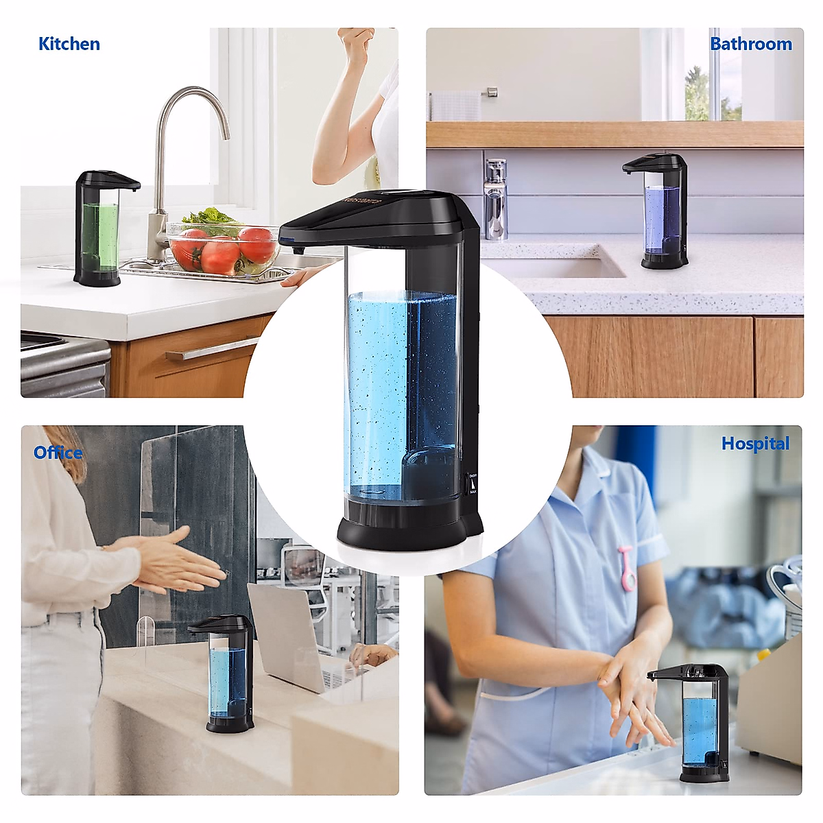 Automatic Soap Dispenser, 17oz/500ml Touchless Battery Operated Hand Soap Dispenser with Adjustable Soap Volume, Liquid Dish Soap Dispenser Touchless for Kitchen Sink Bathroom Commercial, Black