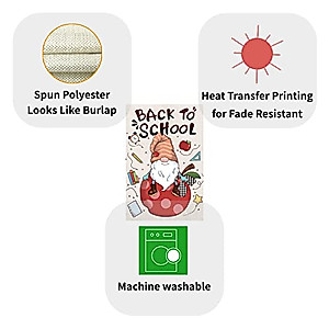 Iutumo Back to School Gnome Garden Flag with Polka Dots Red Apple and Stationery, 12x18 Inch Double Sided Small Vertical First Day to School Banner for Campus Yard Outside Party Decoration