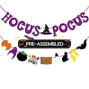 Joy Bang Halloween Hocus Pocus Decoration, Hocus Pocus Theme Banner Spell Book Cat Witch Hats, Witches Stisters Banner Wall Decor for Home Classroom Office, Party Supplies for Kids Adults