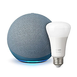 Echo (4th Gen) | Glacier White with Philips Hue White Smart Bulb