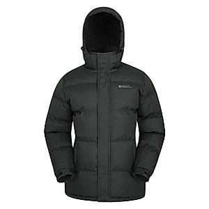 Mountain Warehouse Snow Mens Padded Jacket - Fleece Lined Hood Puffer Black Large
