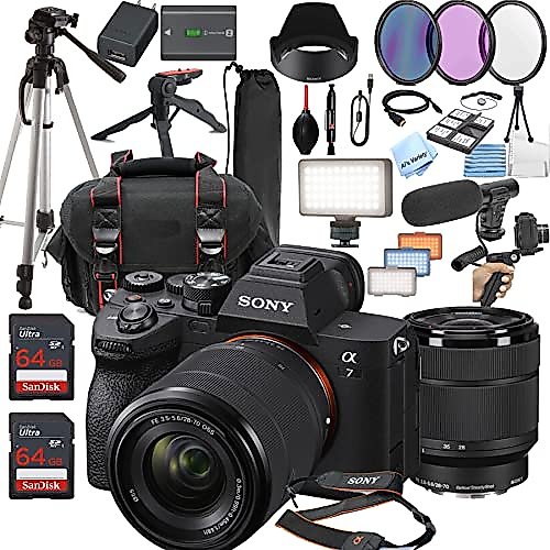 Sony a7 IV Mirrorless Camera with 28-70mm Lens + LED Always on Light + 128GB Memory, Filters, Case, Tripod + More (32PC Bundle Kit) (Renewed)