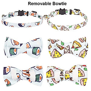 ADOGGYGO Cat Collar Breakaway with Cute Bow Tie Bell - 2 Pack Kitten Collar with Removable Bowtie Sushi Donuts Hamburg Pizza Pattern Cat Bow tie Collar for Cat Kitten (Pizza & Sushi)