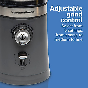 Hamilton Beach Electric Coffee Grinder for Beans, Spices and More, with Multiple Grind Settings for up to 14 Cups, Removable Stainless Steel Chamber, Grey (80396C), 10 oz