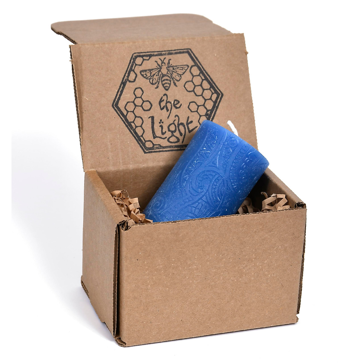 BeeTheLight Beeswax Pillar Candle - 100% Pure Bees Wax - Choose Your Size and Color - 24 Hour Burn Time - 2x3 - Unscented - Natural Light Honey Scent (Rustic Blue, Small)