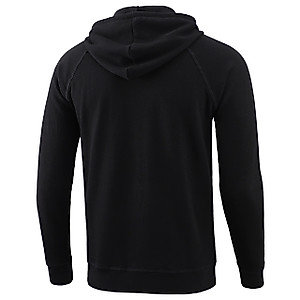 Vetemin Men's Casual Athletic Midweight Comfy Soft Fleece Active Sports Pullover Henley Hoodie Sweatshirt Black/H.Oatmeal L