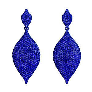 EVER FAITH Prom Ear Jewelry Rhinestone Crystal Rhombus Leaf Drop Pierced Earrings Royal Blue Blue-Tone