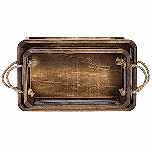 MyGift Rustic Solid Burnt Wood Decorative Nesting Storage Box Organizer with Metal Wire Mesh Sides and Rope Handles, Set of 2