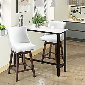 HOMCOM 28" Swivel Bar Height Bar Stools Set of 2, Armless PU Leather Upholstered Barstools Chairs with Nailhead Trim and Wood Legs, White
