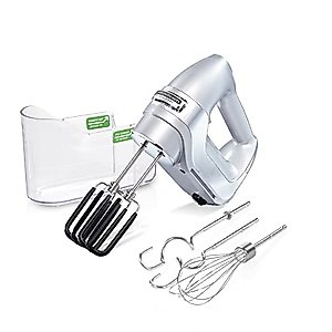 Hamilton Beach Professional 7-Speed Digital Electric Hand Mixer with High-Performance DC Motor, Slow Start, Snap-On Storage Case, SoftScrape Beaters, Whisk, Dough Hooks, Silver and Chrome (62657)