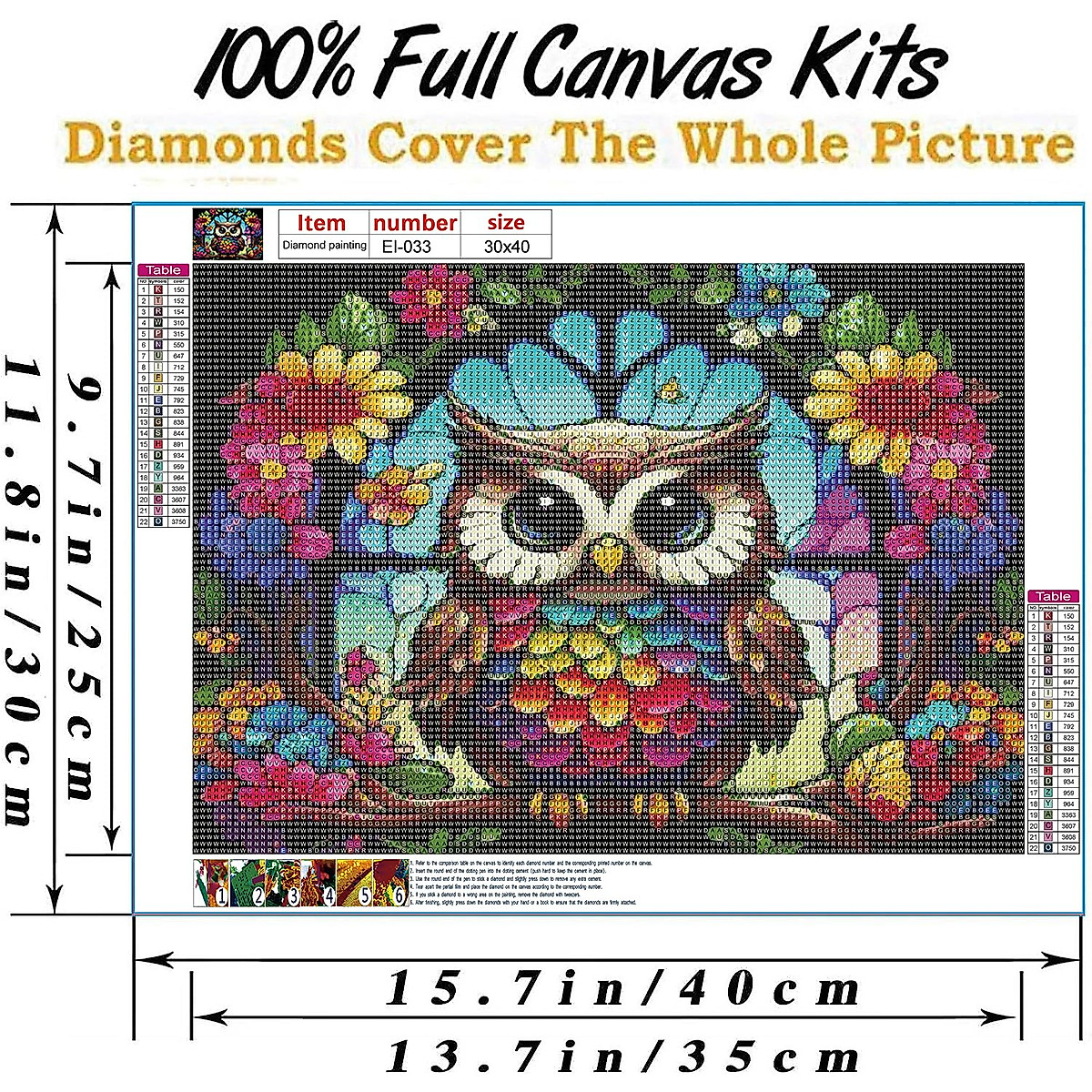 EIBEILI Diamond Painting Kits for Adults Stained Glass Owl DIY 5D Diamond Art Kits for Beginners Full Drill Diamond Dots Crystal Craft Kits for Home Wall Art Bedroom Decor Gifts 15.7x11.8 inch