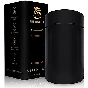 Stash Jar Smell Proof Container (500mL) for Herbs, Spices, Coffee, Teas & More - Double Sealed Air Tight Jar, Thick UV Protection Glass, Smell Proof Herb Storage - Plus x2 Resealable Smell Proof Bags