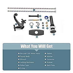 Aolemi Bathroom Sink Faucet Oil Rubbed Bronze Single Hole Double Handle Cross Knobs Vanity Sink Basin Mixer Tap and Pop Up Drain with Overflow