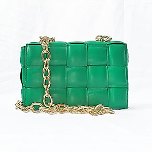 WESNDNE Woven Crossbody Handbag for Women, Small Green Shoulder Purse Clutch Wallet Square Bag (A-green)