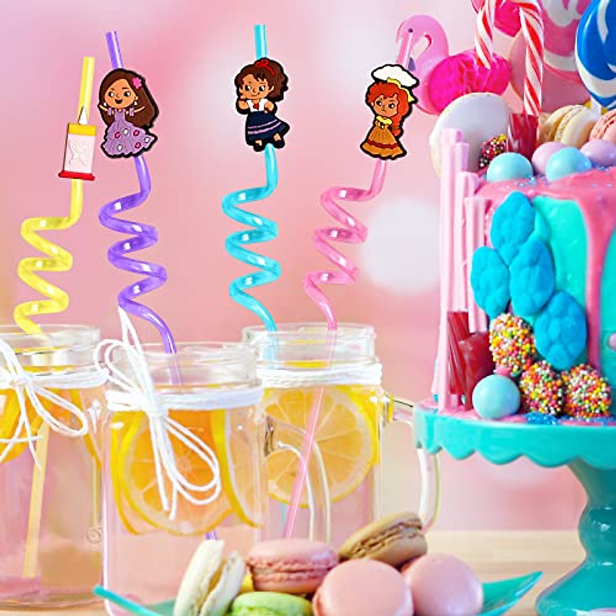 24 Encanto Party Favors Reusable Drinking Straws 8 Designs Great for Magic Movie Birthday Party Supplies with 2 Cleaning Brushes