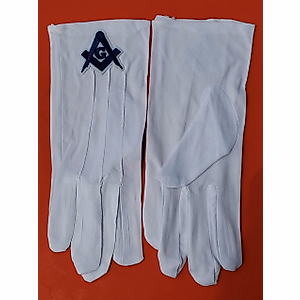 DEURA Freemason Mason Masonic White Gloves Blue Lodge Embroidered G Logo Square & Compass
