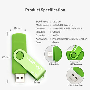 LEIZHAN Micro USB Flash Drive OTG Pen Drive 32GB Thumb Drive Gift Suitable for Samsung Galaxy S7,S7Edge,S6,S6 Edge (Green)