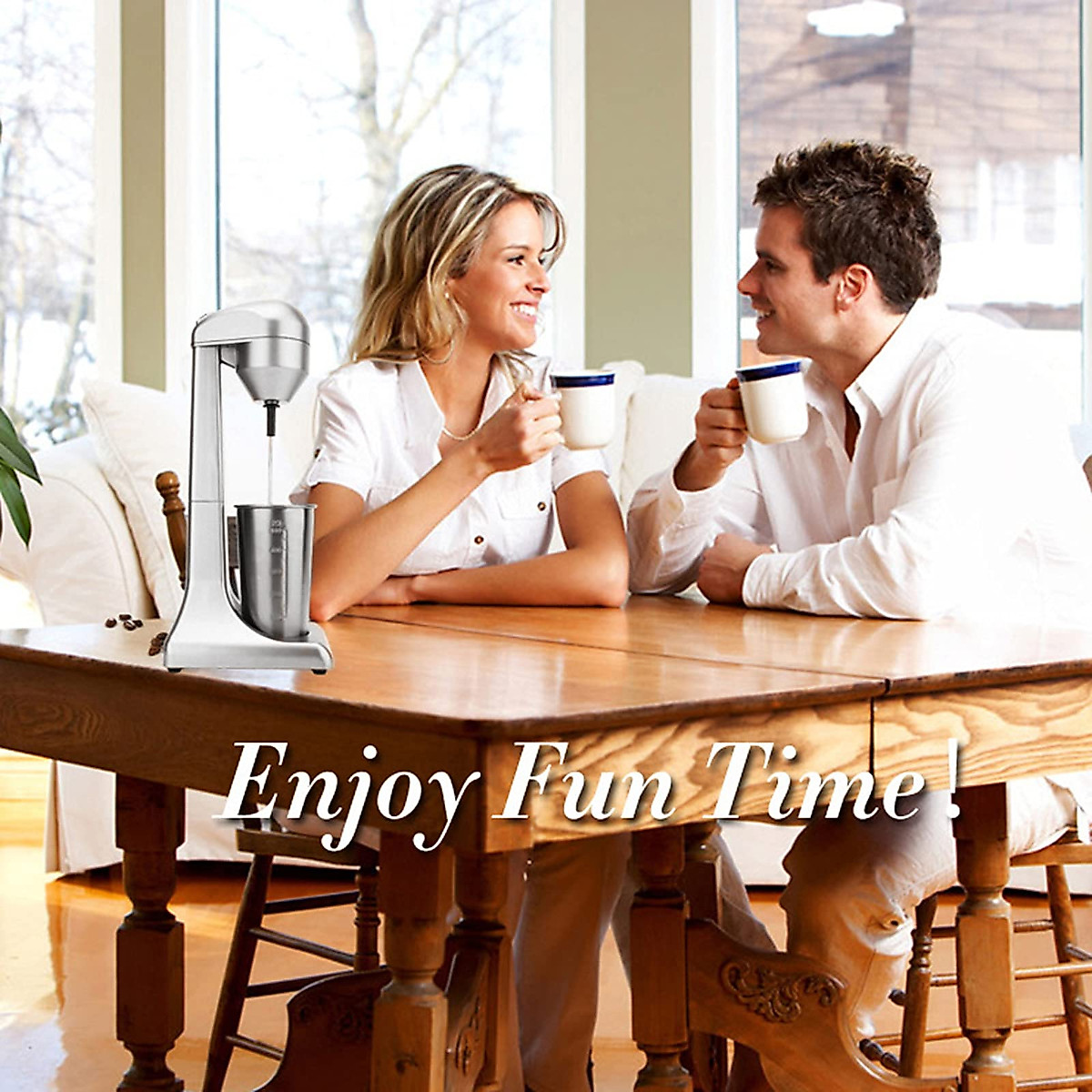 Milk Shake Machines, Ice Cream Blender with 2 Speeds, Household Commercial Drink Mixer with 450ml Abs Cup and 500ml Stainless Steel Cup (Silver)