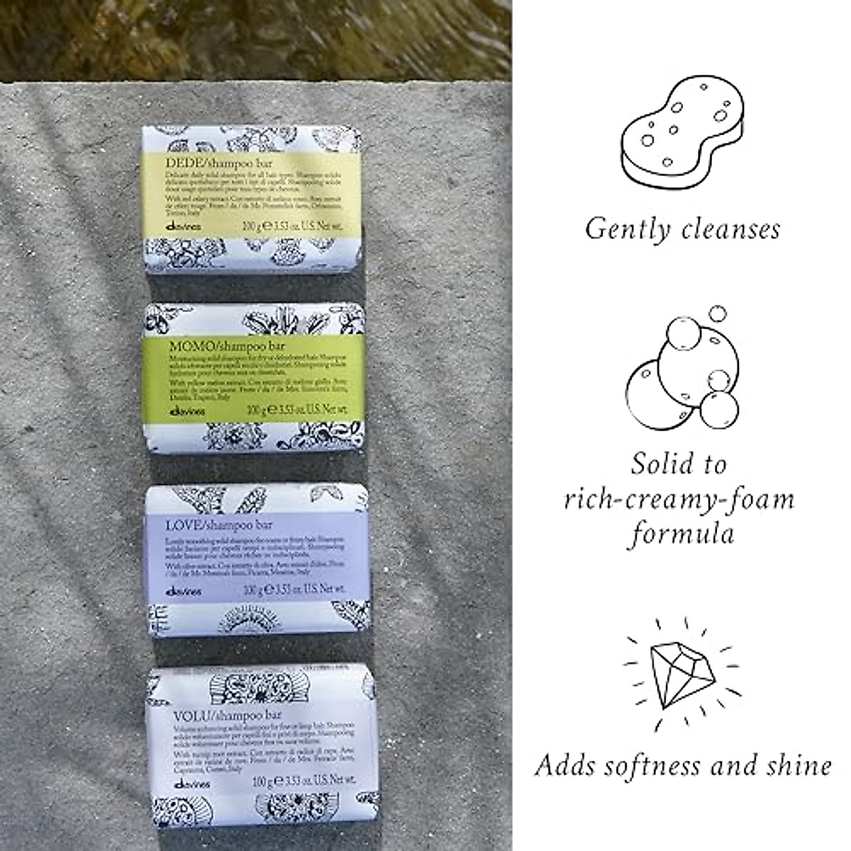 Davines DEDE Shampoo Bar, Delicate Daily Cleansing for All Hair Types, 100 g.