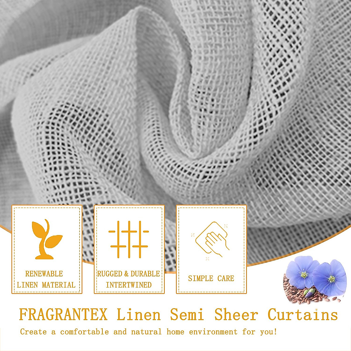 Fragrantex Semi-Sheer Grey Curtains Bedroom 95inch Long for Living Room Faux Linen Look Sliver Gray Curtain Window Treatment Set Grommet Curtain 2 Panels,40" Wx95 L