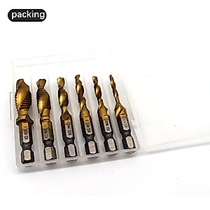 PERFACTOOL Combination Drill & Taps Bit Set, 1/4'' Hex Shank Spiral Countersink Drill Bits, for Metal, Plastic, Wood Drilling (6 Pack)