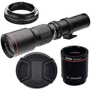 High-Power 500mm/1000mm f/8 Manual Telephoto Lens for Canon EOS 80D, EOS 90D, Rebel T3, T3i, T5, T5i, T6i, T6s, T7, T7I, T8I, SL3, EOS 60D, EOS 70D, EOS 5D, EOS5D IV, EOS 6D II, EOS 7D II SLR Cameras