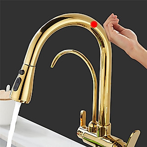 Touch Filter Kitchen Faucets Solid Brass Pull Out Kitchen Mixer Tap Dual Handle Hot Cold Water Taps Sensor Kitchen Faucet