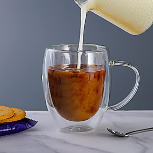 triaqua Double Wall Glass Coffee Mugs with Spoons, Set of 2, 12oz, Clear, Double Wall Espresso Cups, Cappuccino Cups, Insulated Borosilicate Glassware Tea Glasses, Perfect for Cold or Hot Drinks