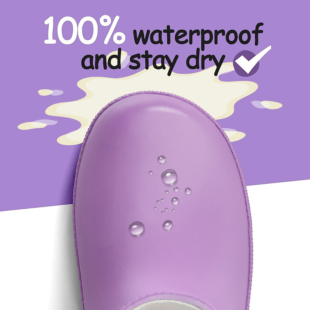 KomForme Kids Rain Boots, Waterproof Rubber Matte Boots with Reflective Stripes and Easy-on Handles Light Purple, 2 Big Kid