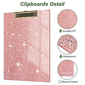 Rimilak Acrylic Glitter Clipboards, Sparkly Board with Low Profile Gold Clip, Designed for Classroom School and Office Use, A4 Letter Size 9 x 12.5 in, Rose Gold