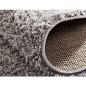 Unique Loom Studio Solid Shag Collection Urban Modern Super Soft & Plush Area Rug, 9 ft x 12 ft, Light Gray