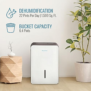 Keystone Energy Star 22-Pint Portable Dehumidifier for Basement, Garage, Living Room, and Large Rooms up to 1,500 Sq.Ft., Quiet Dehumidifier for Home and Moisture Absorber with Auto-Shutoff and Timer