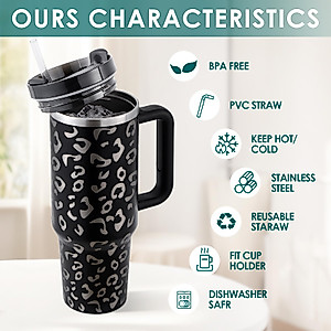 PIMDIR 40 oz Tumbler With Handle And Straw, Double Wall Insulated Mug Stainless Steel Water Bottle With Lid Travel Coffee Cups, Fits Cup Holder,Gifts For Women Men