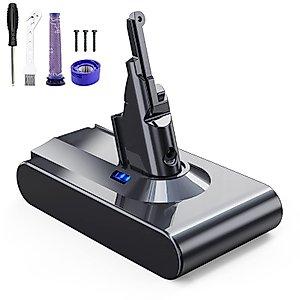 Dyson V8 Battery Replacement 21.6V 6.0Ah Compatible with Animal, Motorhead, Fluffy, SV10 - Carbon Fiber Vacuum Cleaner - 2 Filters and 3 Screws Included