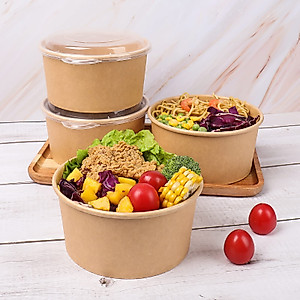 JAYEEY 34 oz Disposable Kraft salad paper bowls with lids, Food containers Soup Bowls Party Supplies Treat Bowls 50 Pack