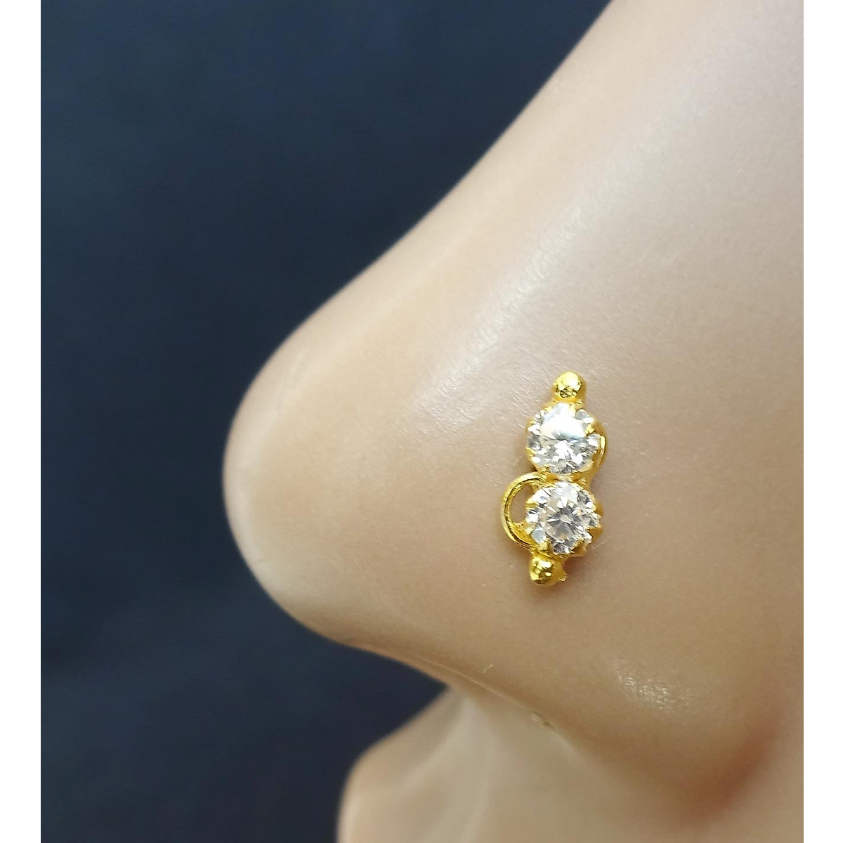 925 Sterling Silver Nose Stud CZ Nose Bone Crock Screw Nose Stud Indian Nose Ring Diamond Gold Nose Piercing Gold Nose Stud Unique Nose Stud CZ Simulated Diamond Nose Stud Indian Nose Stud