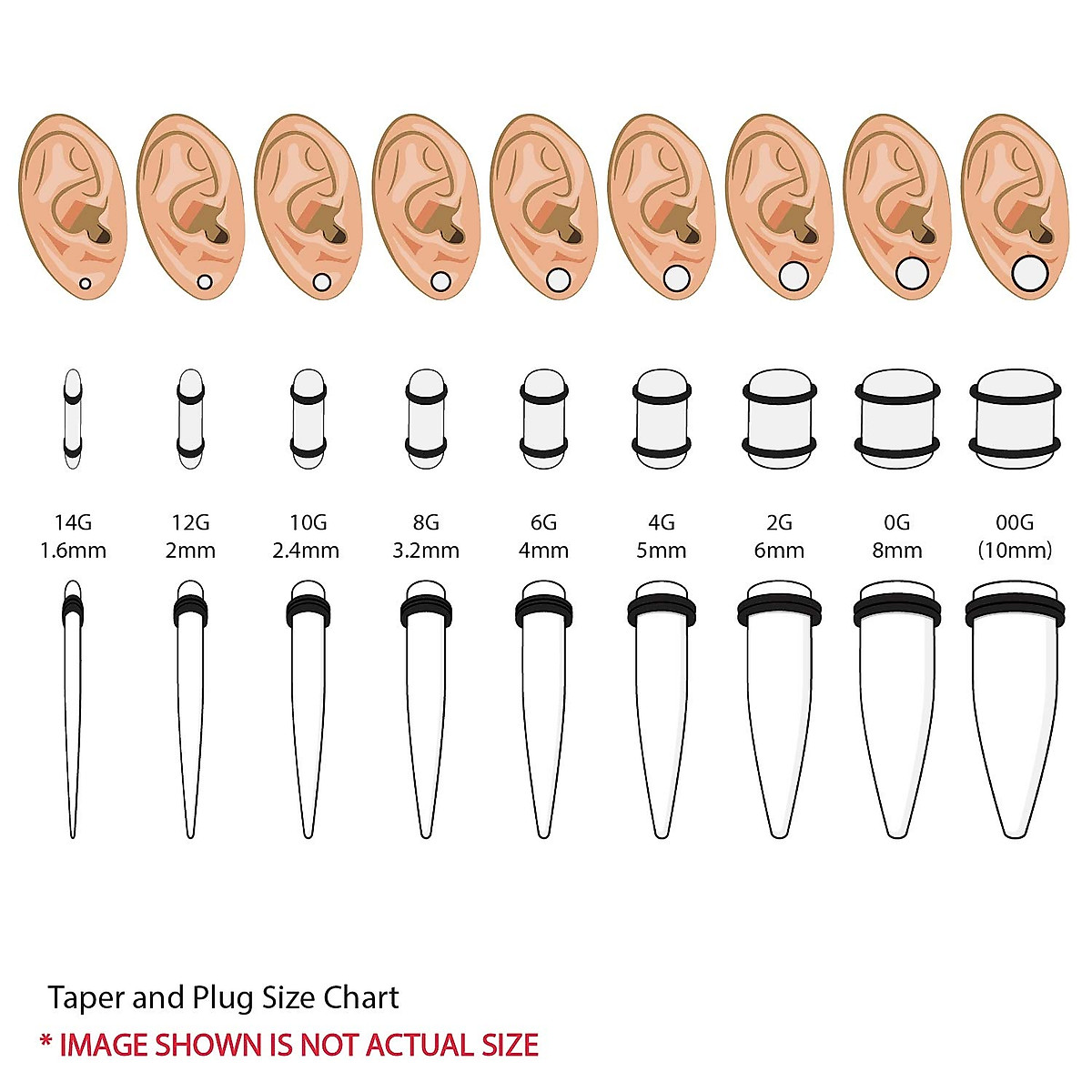 BodyJ4You 54PC Ear Stretching Kit - 14G-00G Beginner Gauges - Blue White Clear Green Purple Acrylic Tapers Spirals No Flare Plugs O-Rings - Lightweight Expanders Unisex Men Women