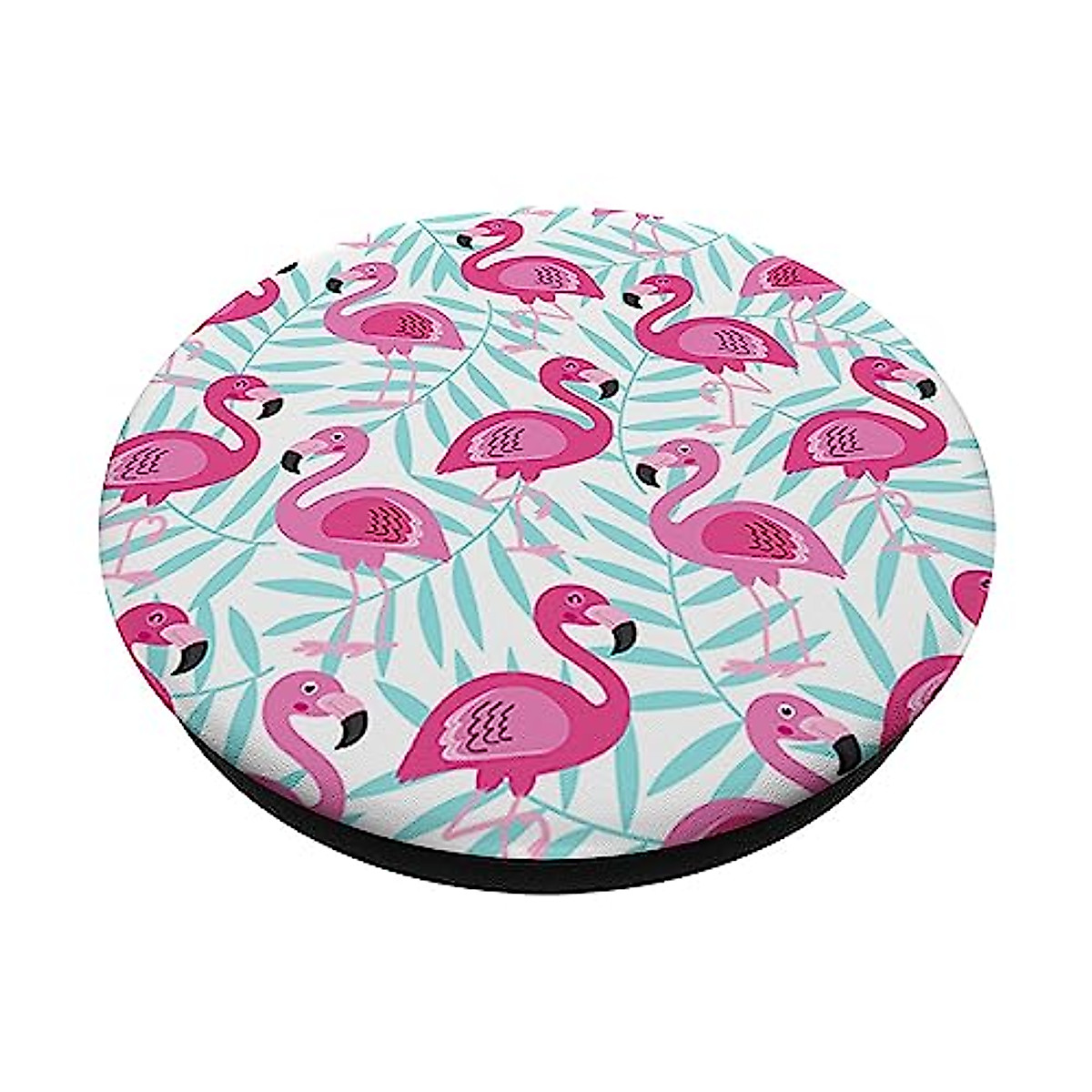 Pink Flamingos Teal Palm Tree Leaves Cute Beach Theme PopSockets Swappable PopGrip