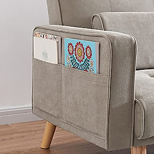 Melpomene Sectional Sofa Bed, Linen l Shaped Couch with Adjustable Back and Organizer,94.5" L Sofa Couch with 3 Pillows for Living Room and Small Space(Left+Light Brown)