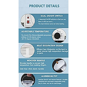 DAORDAER Wax Warmer Professional Electric Wax Heater Hair Removal Adjustable Temperature Machine Facial Skin Body Hair Removal Tool Salon Hot SPA Wax Pot with 40PCS Wood Sticks (Single-Wax Warmer)