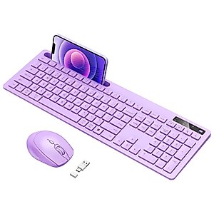 Keyboard and Mouse Wireless, Vivefox Wireless Keyboard with Phone Holder USB A & Type C Receiver Cute Keyboard and Mouse Compatible for Windows, Mac, MacBook/Air/Pro Computer (Purple)