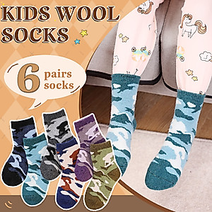 Kids Merino Wool Socks Boys Girls Hiking Boot Winter Thermal Warm Cozy Soft Toddler Thick Crew Socks 6 Pairs (6 Pairs Camouflage, 8-12 Years)