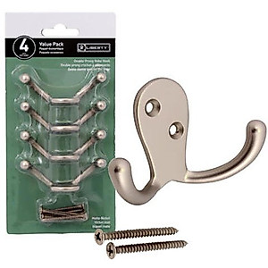 Liberty Double Prong Bathroom,Closet or Door Robe or Coat Hook 4pk - Nickel i